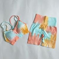 China 2022 new custom loungewear summer tie dye women sport bra and joggers leggings two-piece training Wear for sale