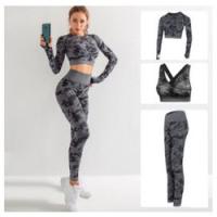China Factory Custom 3 Pcs Women Sports Wear Sets Camouflage Seamless Breathable Bra and long sleeve crop top and Legging yoga wear for sale