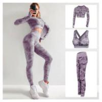 China Factory Custom 3 Pcs Women Sports Wear Sets Camouflage Seamless Breathable Bra and long sleeve crop top and Legging yoga wear for sale