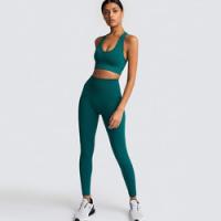 China Hot selling seamless yoga clothing set lift hip running fitness backless sports bra high waist pants tight women sportswear for sale
