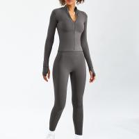 China For Women Yoga tree-piece halter neck crop top and long sleeve jacket and Running Leggings High Quality Women's sportswear for sale