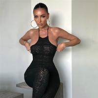 China In stock Night Club Women lace-up Black Mesh yarn Tight Jumpsuit fitness Rompers two pieces Yoga set Training Wear for sale