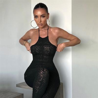 China In stock Night Club Women lace-up Black Mesh yarn Tight Jumpsuit fitness Rompers two pieces Yoga set Training Wear for sale