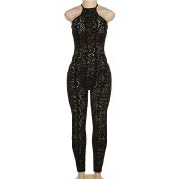 China In stock Night Club Women lace-up Black Mesh yarn Tight Jumpsuit fitness Rompers two pieces Yoga set Training Wear for sale