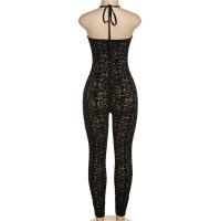 China In stock Night Club Women lace-up Black Mesh yarn Tight Jumpsuit fitness Rompers two pieces Yoga set Training Wear for sale