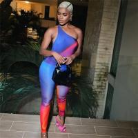 China Wholesale Custom one shoulder Sleeveless Printing  High Waist Workout Yogawear Two-piece fitness clothes tracksuit for sale