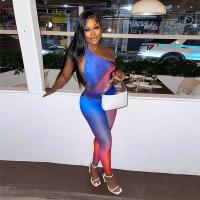 China Wholesale Custom one shoulder Sleeveless Printing  High Waist Workout Yogawear Two-piece fitness clothes tracksuit for sale