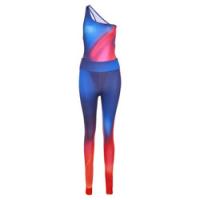 China Wholesale Custom one shoulder Sleeveless Printing  High Waist Workout Yogawear Two-piece fitness clothes tracksuit for sale