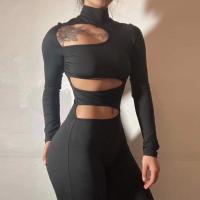 China New design new sexy hollow high waist yoga tracksuits tight sports fitness lady jumpsuit fashion women's pants trousers for sale