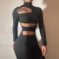 China New design new sexy hollow high waist yoga tracksuits tight sports fitness lady jumpsuit fashion women's pants trousers for sale