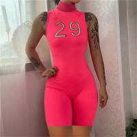 China Summer women sportswear new fashion embroidered tight sleeveless yoga clothing high waist pants casual sports lady jumpsuit for sale