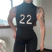 China Summer women sportswear new fashion embroidered tight sleeveless yoga clothing high waist pants casual sports lady jumpsuit for sale