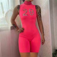 China Summer women sportswear new fashion embroidered tight sleeveless yoga clothing high waist pants casual sports lady jumpsuit for sale