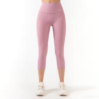 China 2021 summer women's cropped pants stretch sports high waist hip hip breathable nude feel fitness yoga pants for sale