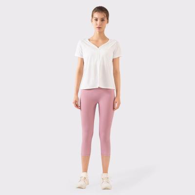 China 2021 summer European and American style new women's two-piece yoga suit sports loose tops breathable Hip lift fitness pants for sale