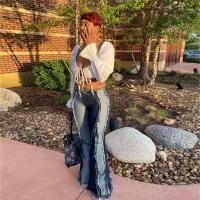 China 2021 Summer Women's New Fashion Contrast Color yoga pant Street Shooting Tasseled High Waist Casual Sports Denim Trousers for sale