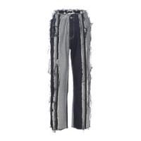 China 2021 Summer Women's New Fashion Contrast Color yoga pant Street Shooting Tasseled High Waist Casual Sports Denim Trousers for sale