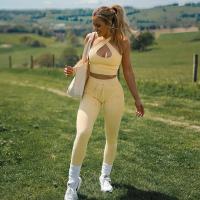 China 2021 summer new women's yoga suit solid color sexy suspenders crossover two pieces vest and tight trousers set for sale