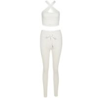 China 2021 summer new women's yoga suit solid color sexy suspenders crossover two pieces vest and tight trousers set for sale