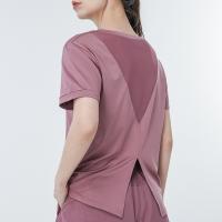 China 2021 new ladies net yarn stitching sportswear loose comfortable breathable and quick-drying running sports yoga top for sale