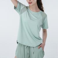 China 2021 new ladies net yarn stitching sportswear loose comfortable breathable and quick-drying running sports yoga top for sale