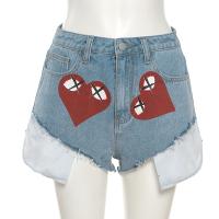 China 2021 summer new European and American style fashion heart print slim versatile casual sports denim shorts trousers women for sale