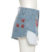 China 2021 summer new European and American style fashion heart print slim versatile casual sports denim shorts trousers women for sale