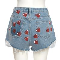 China 2021 summer new European and American style fashion heart print slim versatile casual sports denim shorts trousers women for sale