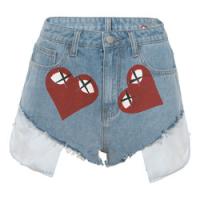China 2021 summer new European and American style fashion heart print slim versatile casual sports denim shorts trousers women for sale
