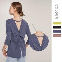 China 2021 Women's new fashion solid color beauty back slit yoga top long sleeve quick dry sports running fitness clothes for sale