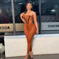 China 2021 summer women's new fashion sexy solid color low-necked gauze see-through streetwear high-waist tight bandage jumpsuit for sale