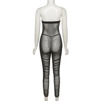 China 2021 summer women's new fashion sexy solid color low-necked gauze see-through streetwear high-waist tight bandage jumpsuit for sale