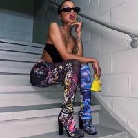 China 2021 summer women new fashion pants colorful printed high waist tight lift the hips casual sports pantyhose for sale