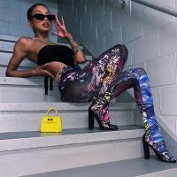 China 2021 summer women new fashion pants colorful printed high waist tight lift the hips casual sports pantyhose for sale