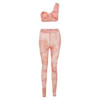 China 2021 summer European and American style new women's net yarn gym wear tie-dye printing sexy one-shoulder casual sports suit for sale