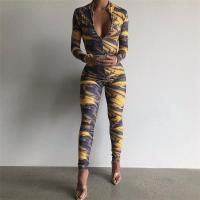 China hot sales ladies printed front zipper stand collar long sleeve gym wear high waist and tight sportswear one piece Jumpsuit for sale
