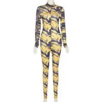 China hot sales ladies printed front zipper stand collar long sleeve gym wear high waist and tight sportswear one piece Jumpsuit for sale
