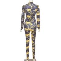 China hot sales ladies printed front zipper stand collar long sleeve gym wear high waist and tight sportswear one piece Jumpsuit for sale