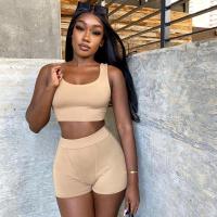 China 2021 women sleeveless slim crop top and yoga pant two pieces sports suits sexy high waist shorts fitness clothes in stock for sale