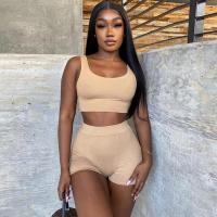 China 2021 women sleeveless slim crop top and yoga pant two pieces sports suits sexy high waist shorts fitness clothes in stock for sale