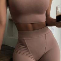 China 2021 women sleeveless slim crop top and yoga pant two pieces sports suits sexy high waist shorts fitness clothes in stock for sale