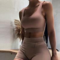 China 2021 women sleeveless slim crop top and yoga pant two pieces sports suits sexy high waist shorts fitness clothes in stock for sale