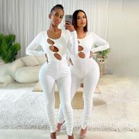 China new the autumn women long sleeve gym wear high waist and sexy hollowed-out tight sportswear one piece casual jumpsuits for sale