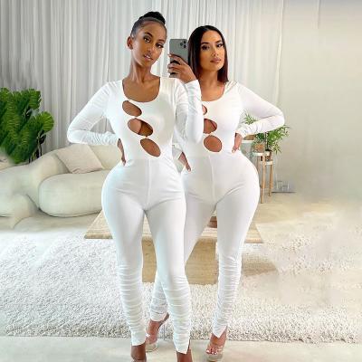 China new the autumn women long sleeve gym wear high waist and sexy hollowed-out tight sportswear one piece casual jumpsuits for sale