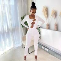 China new the autumn women long sleeve gym wear high waist and sexy hollowed-out tight sportswear one piece casual jumpsuits for sale
