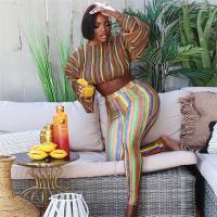 China New autumn women high waist fashion printed gym wear  butt Lift tight yoga Pants Women colorful stripe leisure trouser for sale