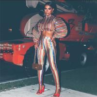 China New autumn women high waist fashion printed gym wear  butt Lift tight yoga Pants Women colorful stripe leisure trouser for sale