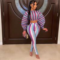 China New autumn women high waist fashion printed gym wear  butt Lift tight yoga Pants Women colorful stripe leisure trouser for sale