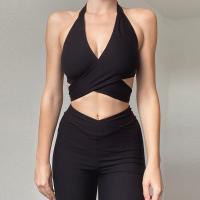 China 2021 autumn women's new sexy hollow out soild color deep-v vest halter neck slim streetwear Three ways to wear the tops for sale