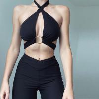 China 2021 autumn women's new sexy hollow out soild color deep-v vest halter neck slim streetwear Three ways to wear the tops for sale